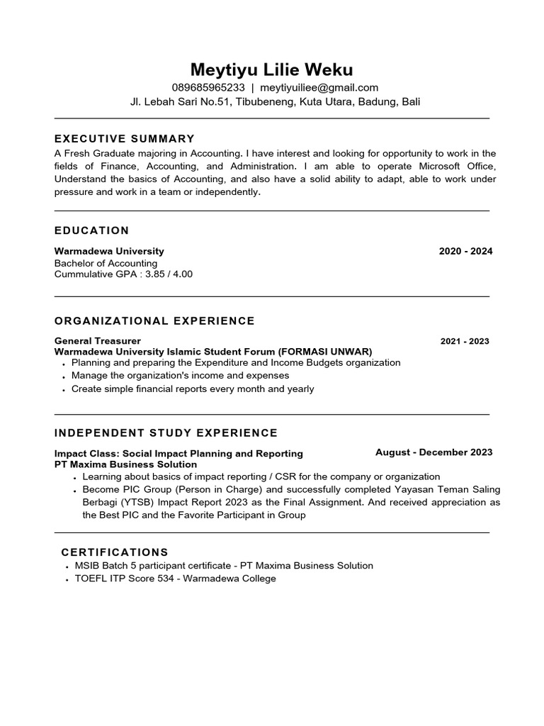 Fresh Graduate in Accounting Seeking Opportunities | PDF