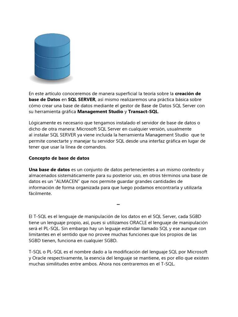 Creación de Una Base de Datos y Tablas en SQL Server | PDF | Bases de ...