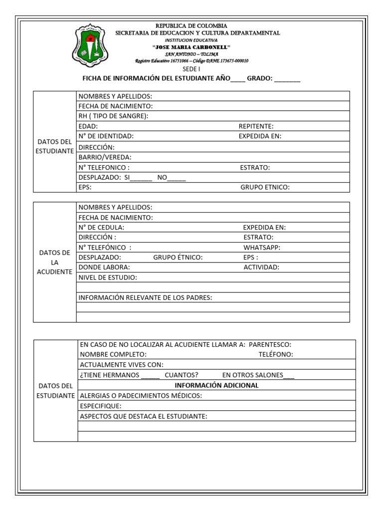 Ficha de Informacion Del Estudiante | PDF