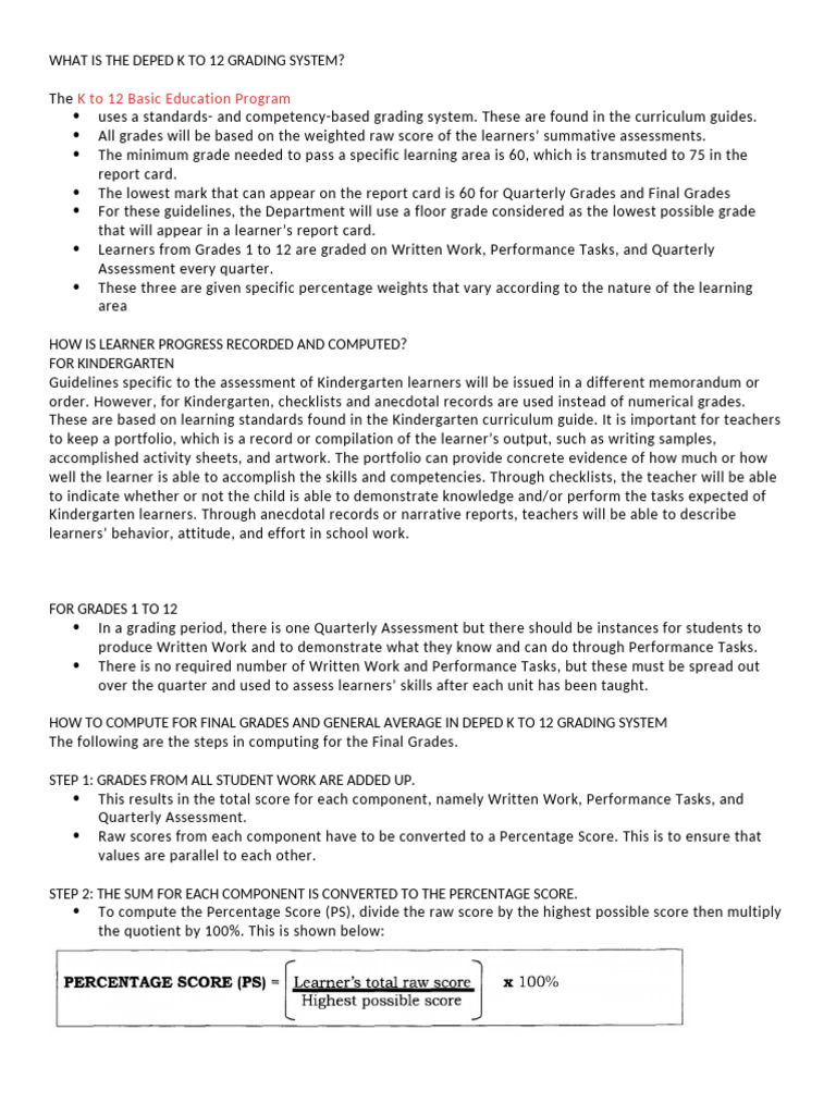 Deped K To 12 Grading System | PDF | Educational Stages | Educational ...