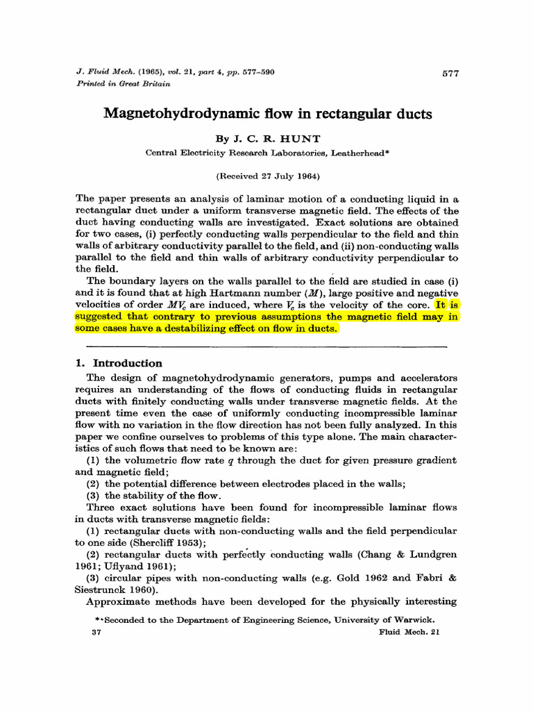 Magnetohydrodynamic flow in rectangular ducts | PDF | Boundary Layer | Fluid Dynamics