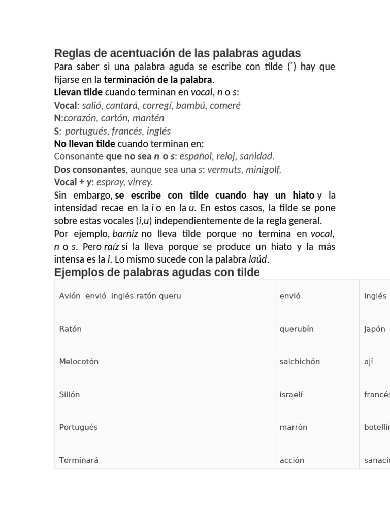 Acentuación de Palabras Agudas | PDF