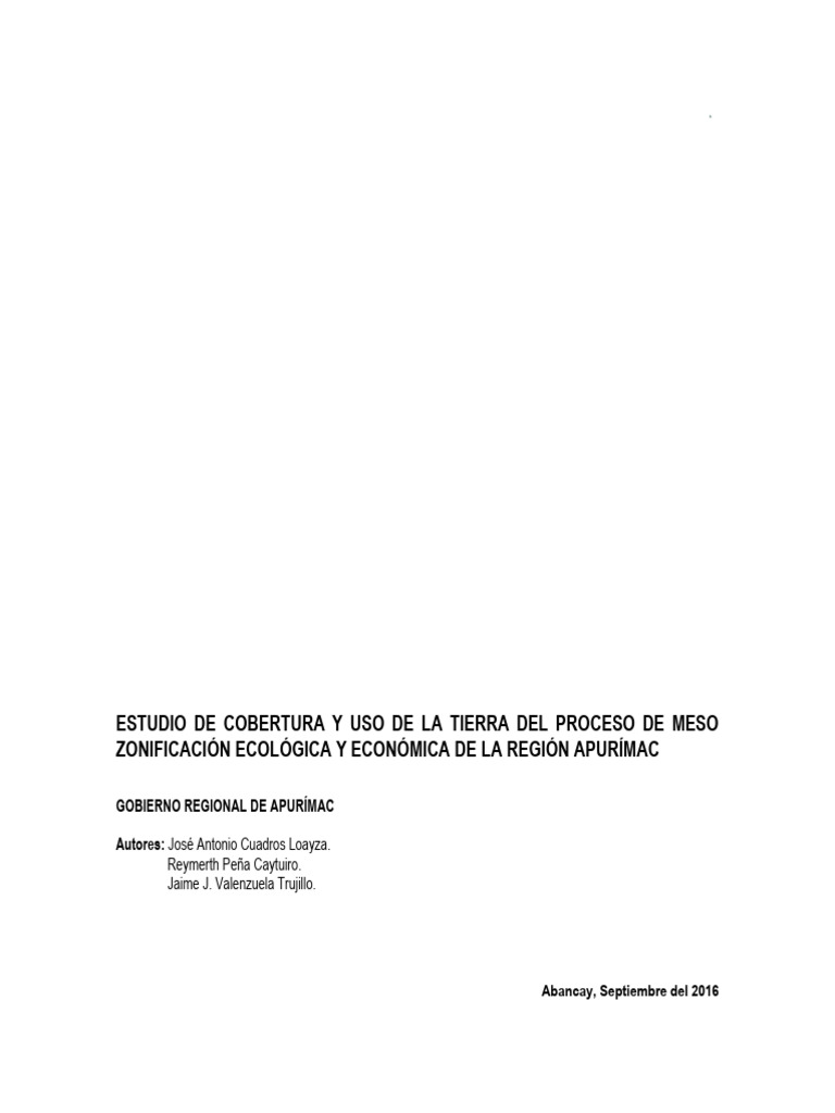 Estudio de Cobertura y Uso de La Tierra Del Proceso de Meso ZEE de La Region Apurimac | PDF ...