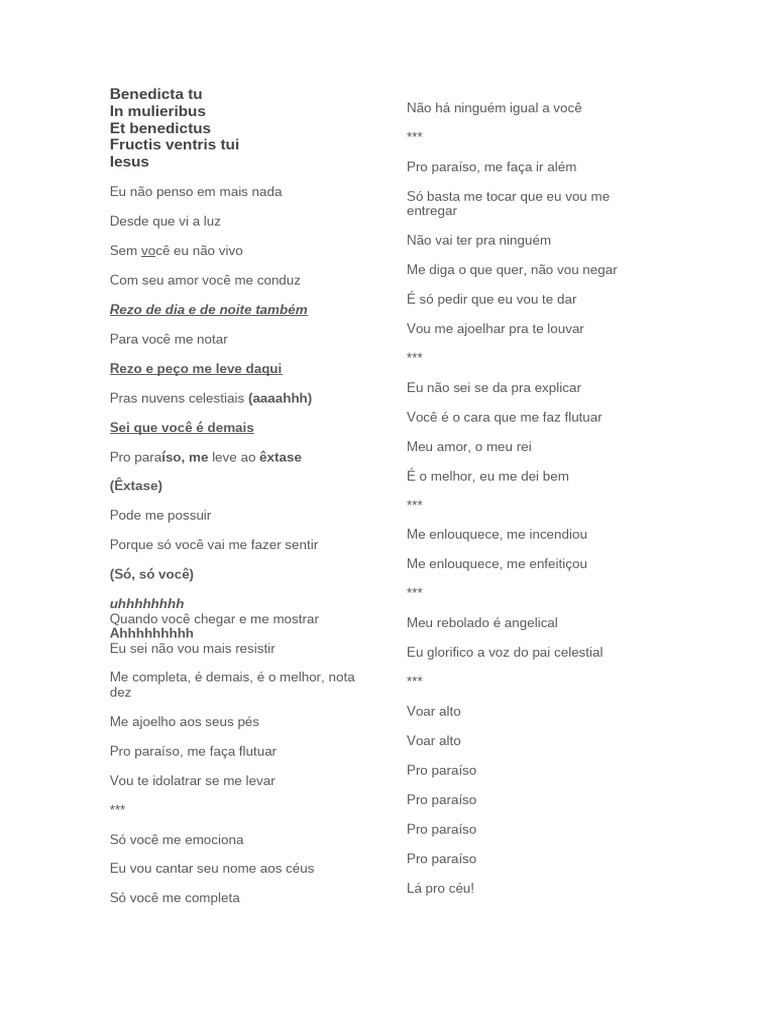 Letra - Pro Paraiso | PDF
