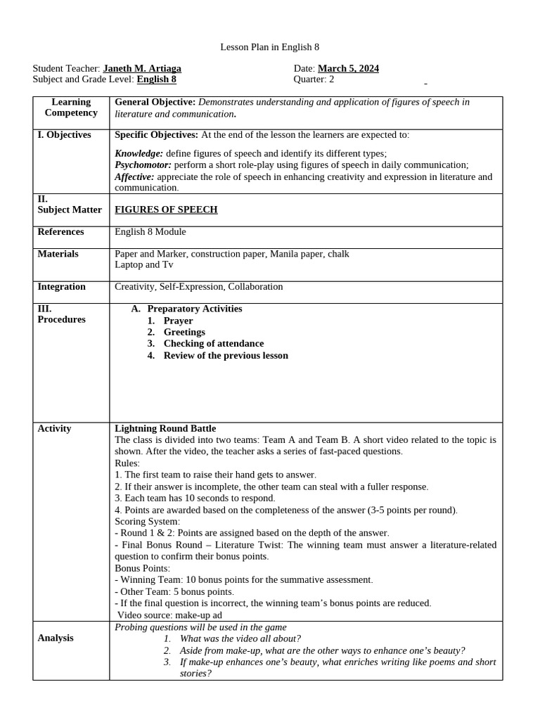 demo-teaching lesson plan for application | PDF | Educational ...