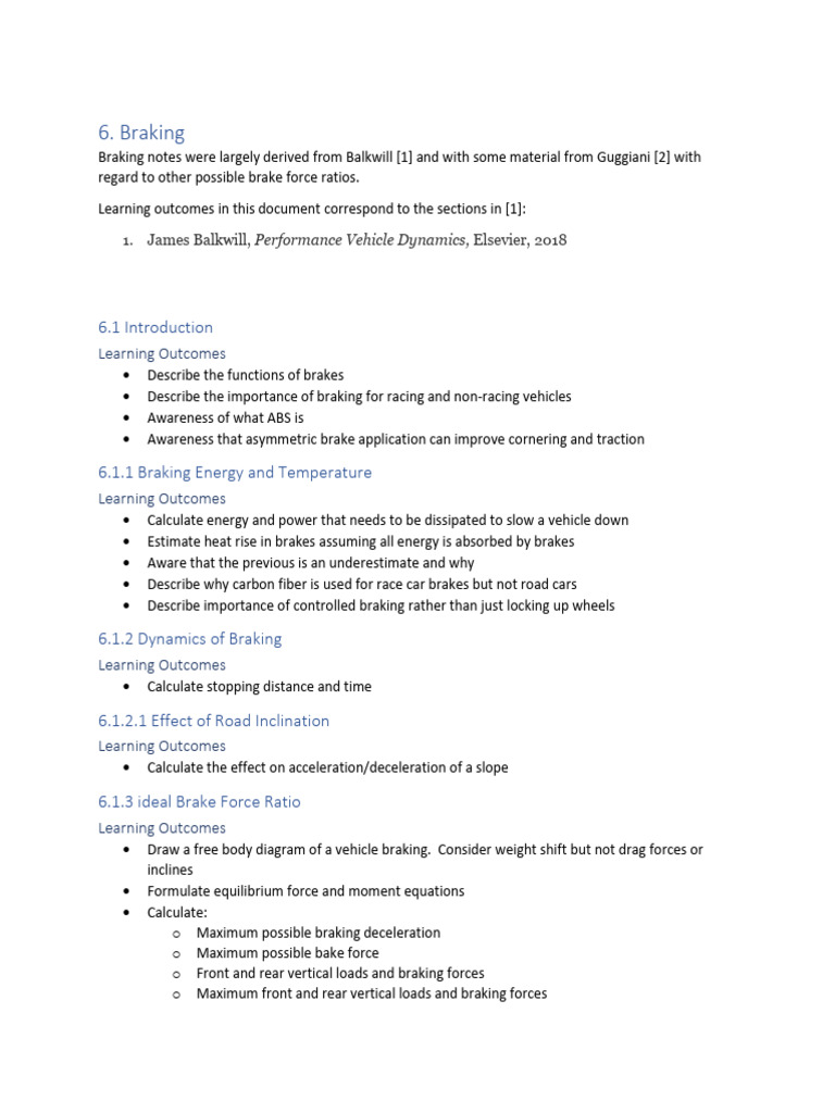 6 Braking Learning Outcomes | PDF | Force | Brake