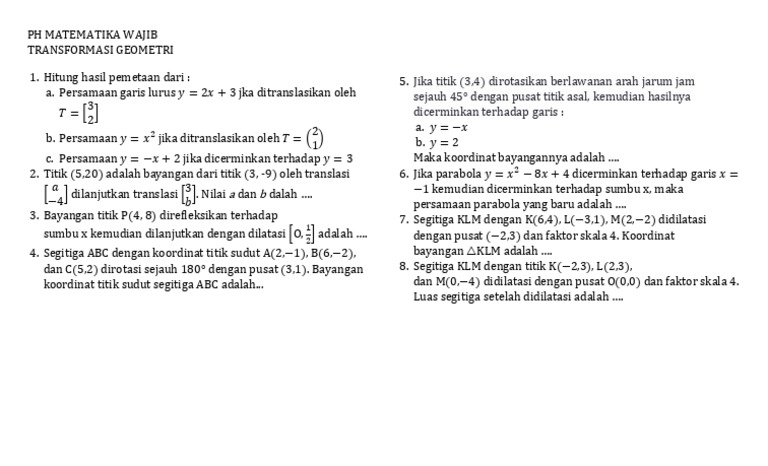 PH Matematika Wajib Transformasi Geometri | PDF