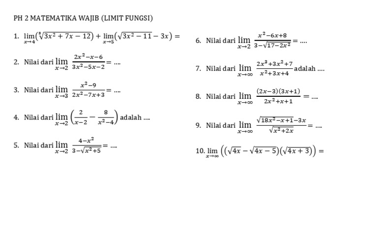PH MATEMATIKA WAJIB LIMIT FUNGSI KELAS XI | PDF
