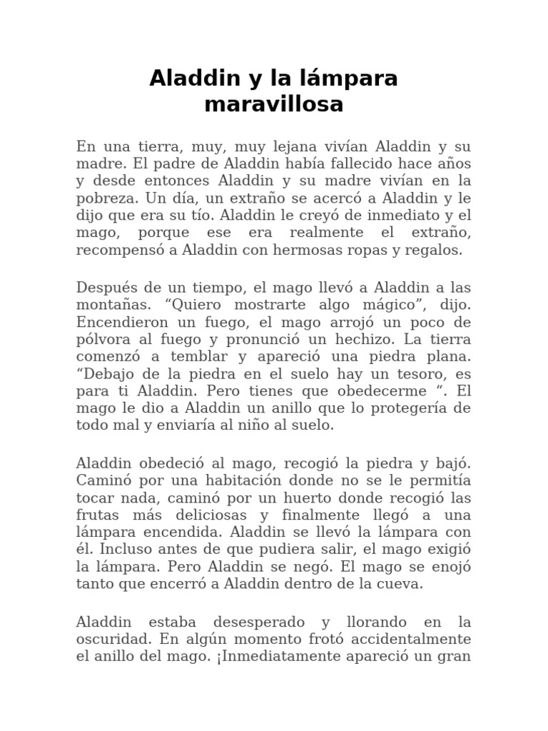 Aladdin y La Lámpara Maravillosa | PDF