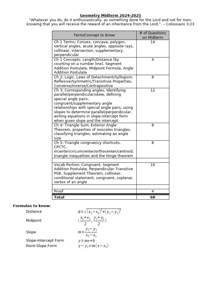 Midterm Review 2024-2025 | PDF | Triangle | Line (Geometry)