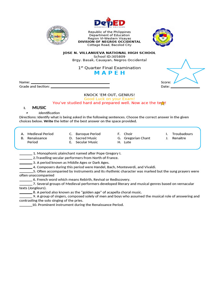 grade 9 first final | PDF | Choir | Sculpture