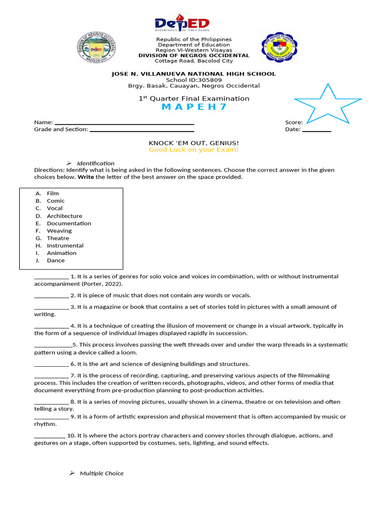 GRADE 7 q1 | PDF | The Arts