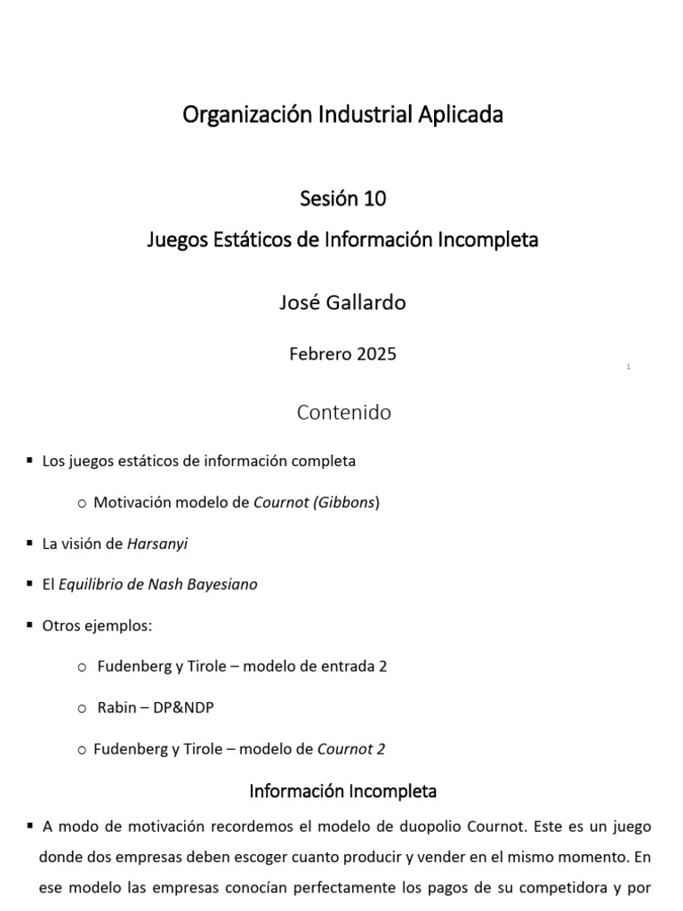 OI - Clase 10 - Juegos Estáticos de Información Incompleta | PDF ...
