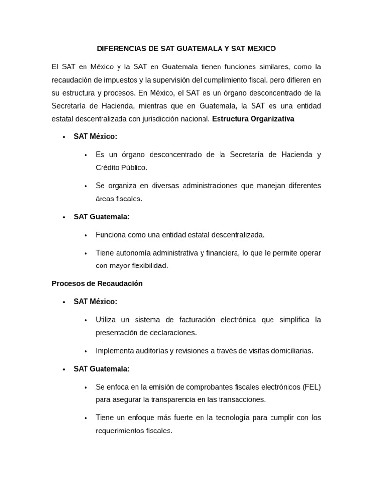 Diferencias entre SAT México y Guatemala | PDF