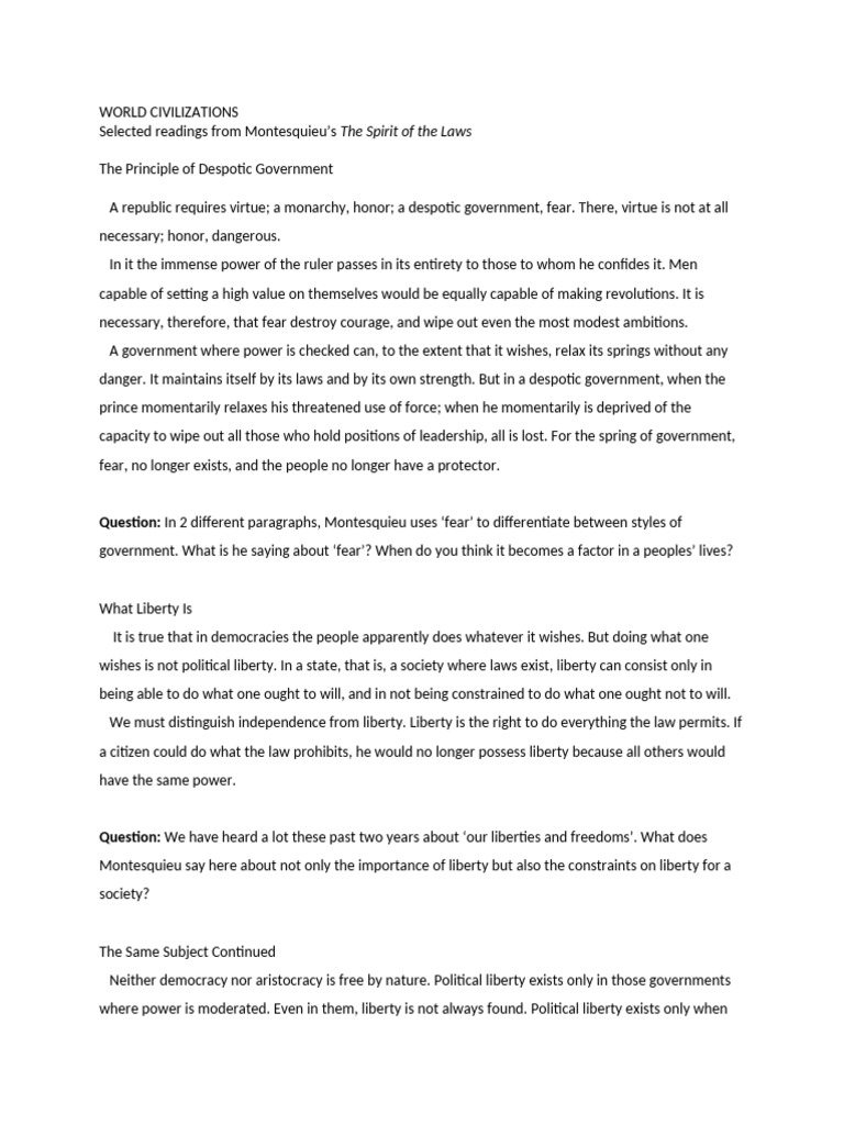 A Montesquieu selection | PDF | Separation Of Powers | Justice