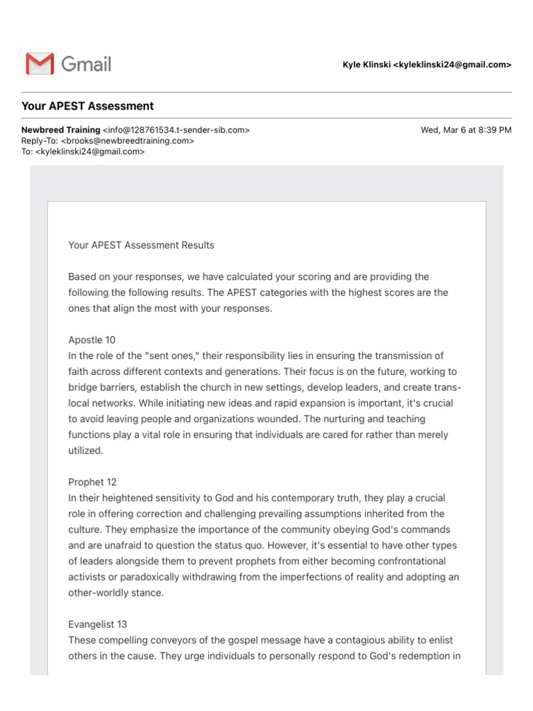 Your APEST Assessment | PDF | Jesus | Religious Belief And Doctrine