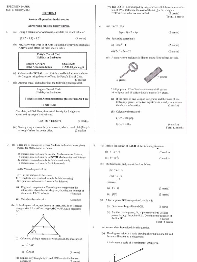 CSEC Maths P2 Jan 2013 | PDF