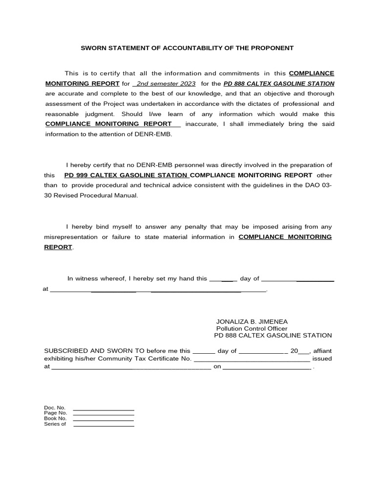 Sworn Accountability Statement for CMR | PDF