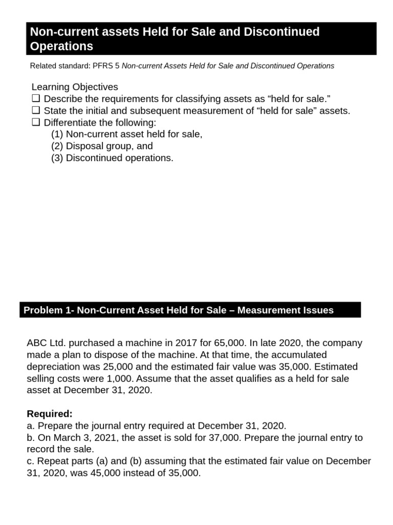 Non-Current Assets Held for Sale Guide | PDF | Depreciation | Fair Value