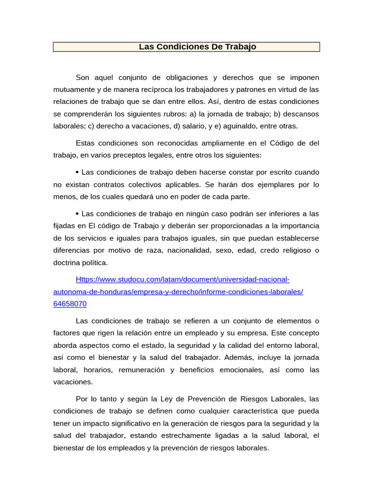 Condiciones de Trabajo | PDF | Derecho laboral | Salario