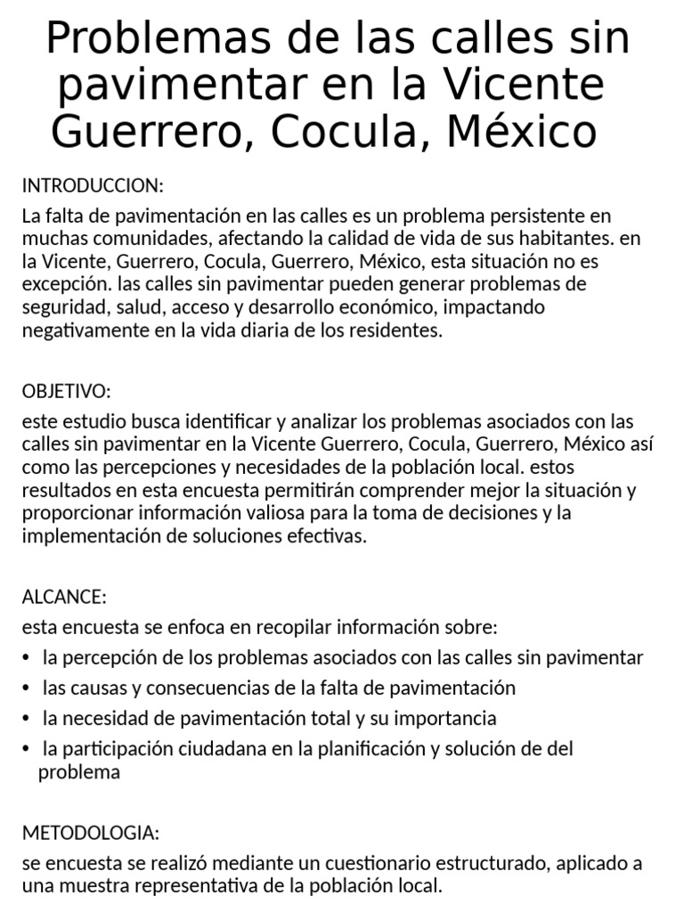 Problemas de calles sin pavimentar en Cocula | PDF