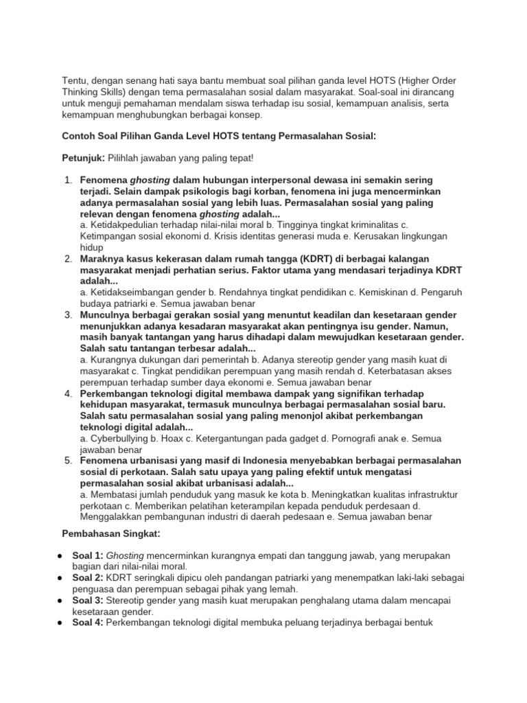 Soal HOTS Permasalahan Sosial | PDF