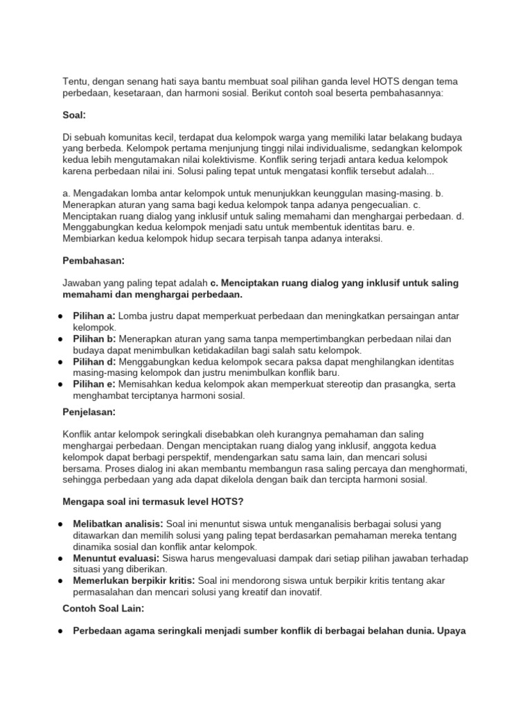 Buatkan Soal Pilihan Level Hots Dengan Tema Perbe... | PDF