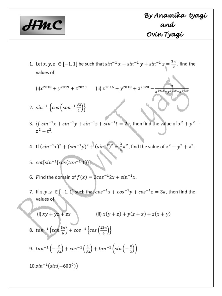Advanced Inverse Trigonometric Problems | PDF | Special Functions ...