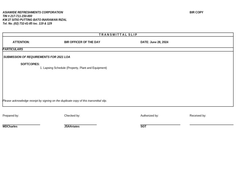 Submission of 2021 LOA Requirements | PDF