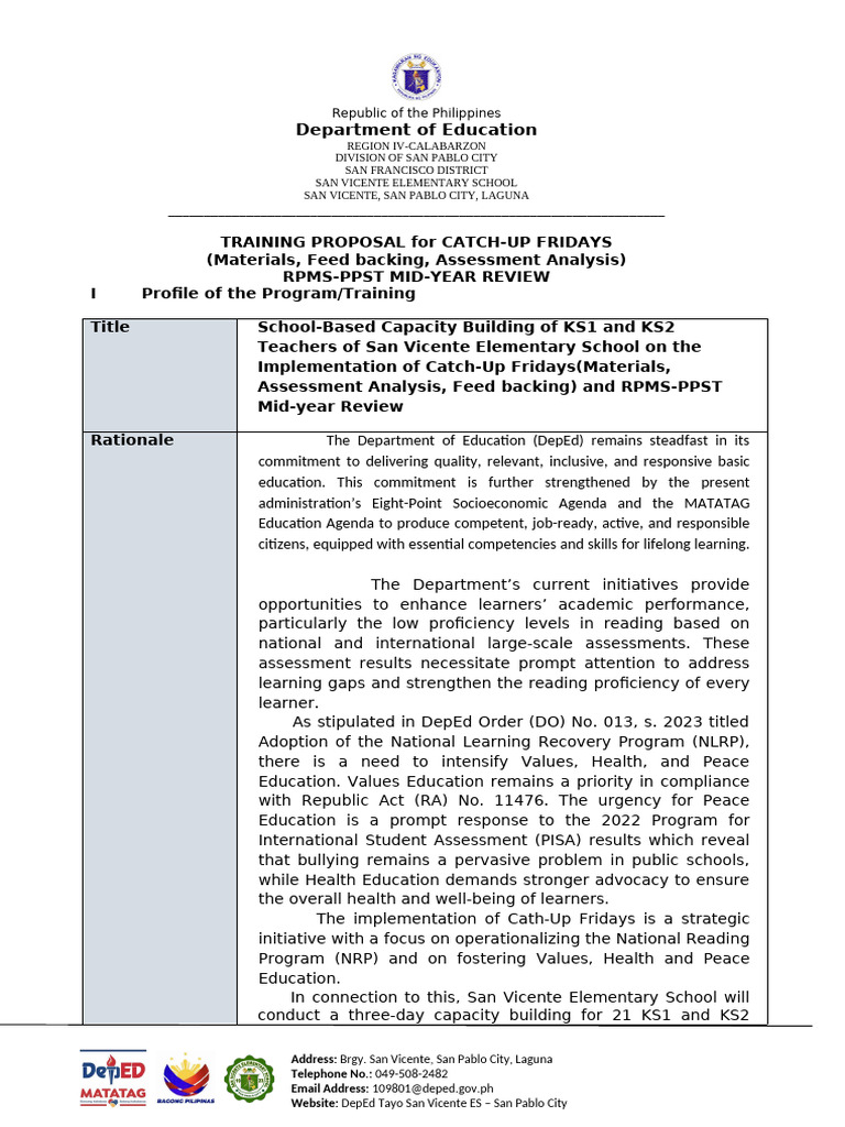Sves - Training Proposal School Based Inset 2024 | PDF | Teachers ...