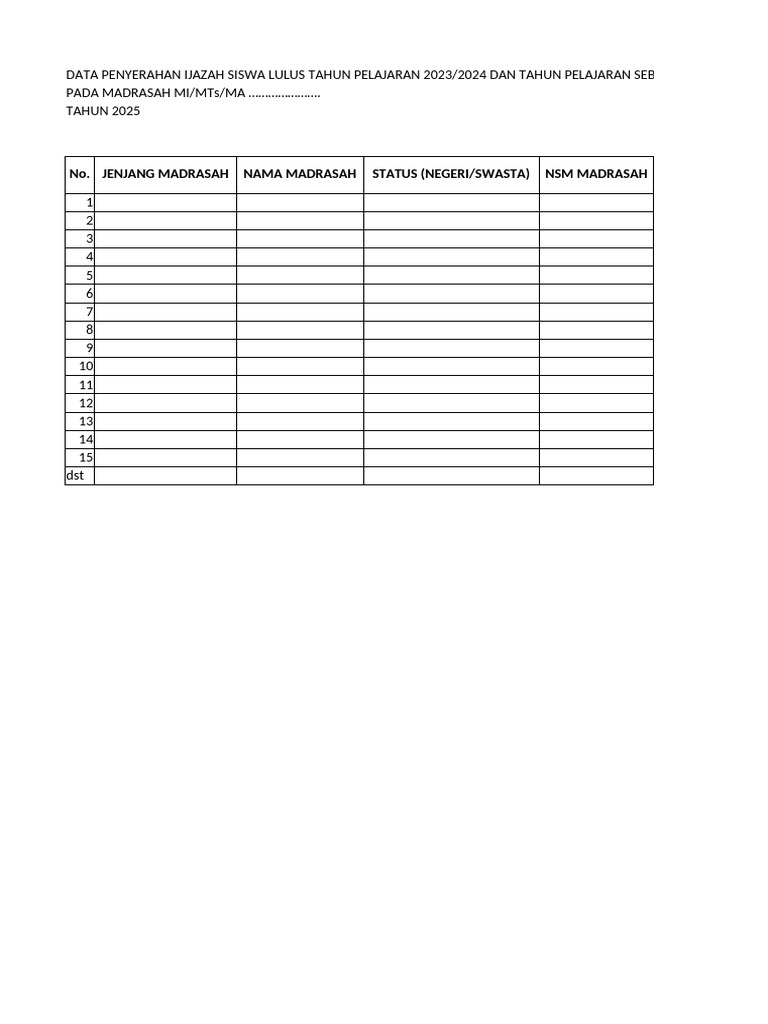 Blanko Rekap Data Penyerahan Ijazah Siswa Lulus 2023-2024 Dan Sebelumnya | PDF