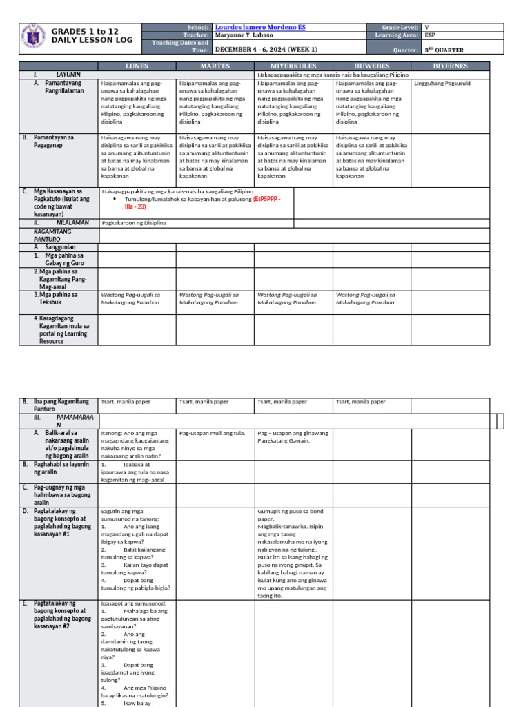 DLL - Esp 5 - Q3 - W1 | PDF