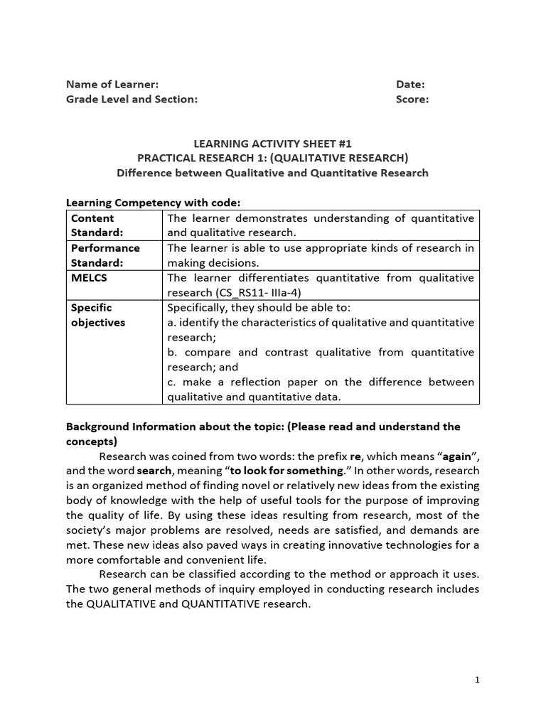 Qualitative vs Quantitative Research Guide | PDF | Qualitative Research ...