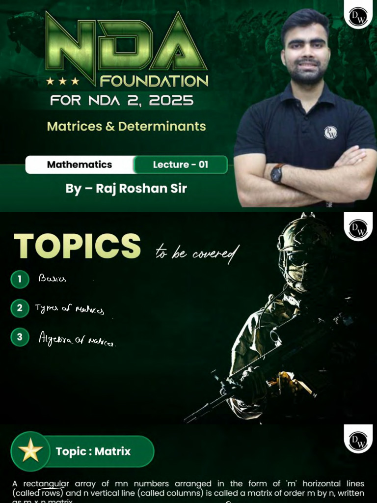 Matrices and Determinant 01 - Class Notes | PDF