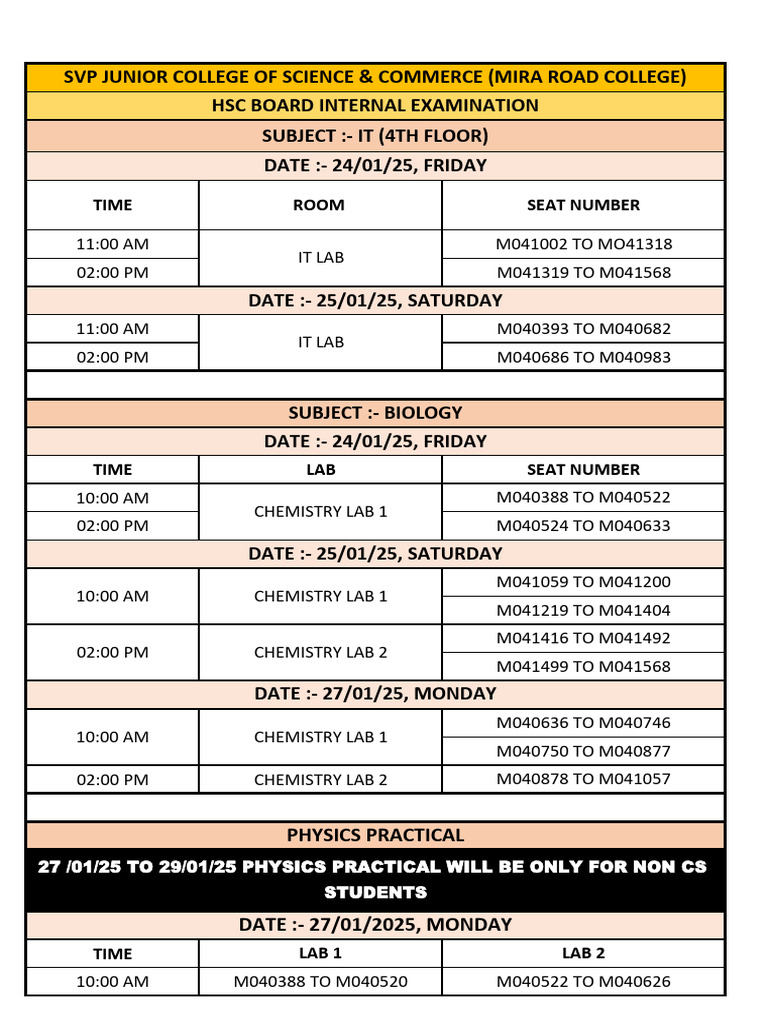 Updated HSC Borad Time Table 2024-25 | PDF