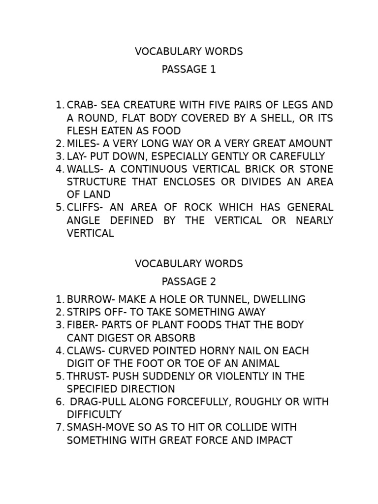 VOCABULARY WORDS_G9 PASSAGES | PDF