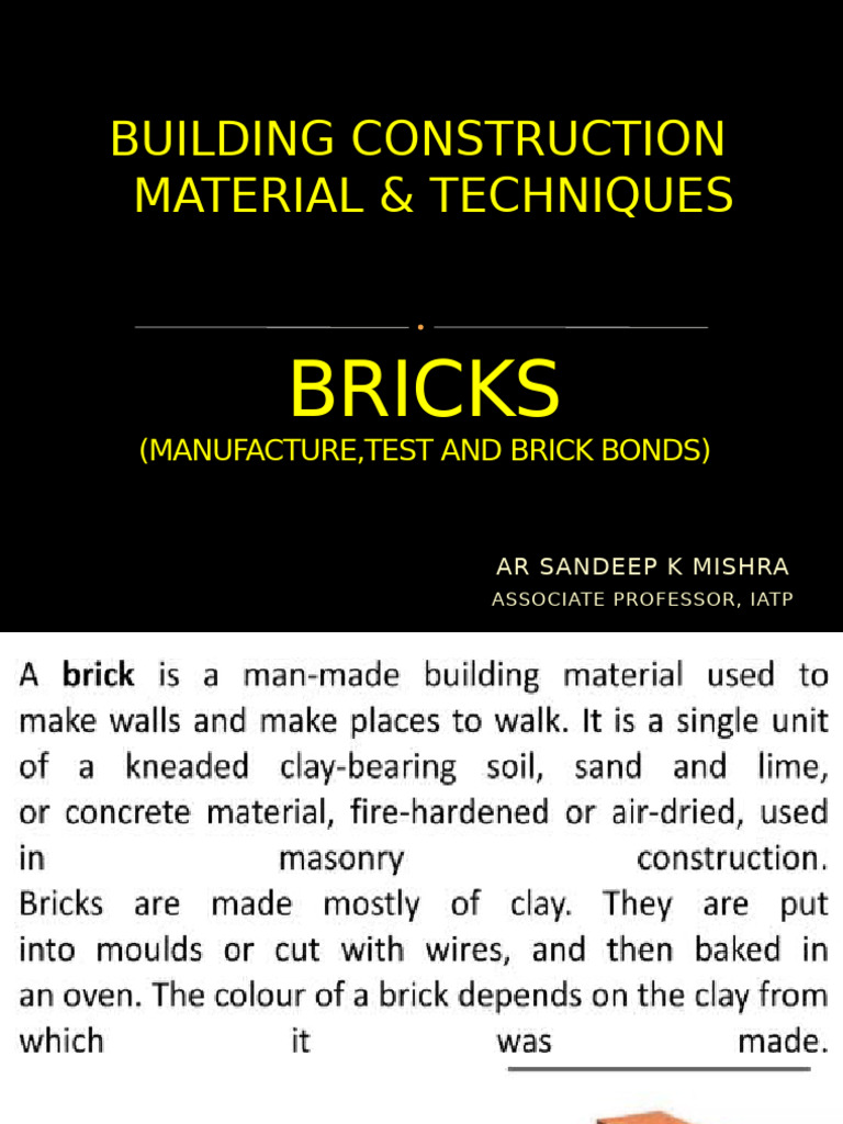 Bricks Manufacture and Brick Bonds | PDF