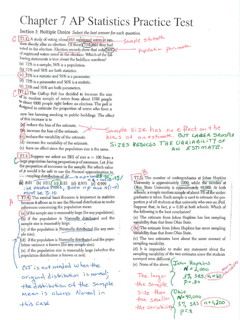 AP-Stats-Chapter-7-AP Practice-Test-KEY2 | PDF