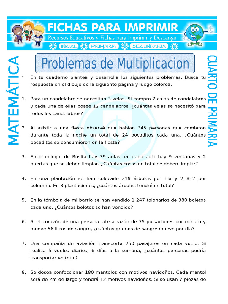 Problemas Matemáticos para Cuarto Grado | PDF