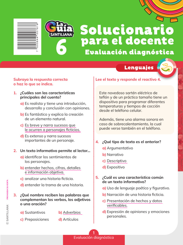 Solucionario Evaluacion Diagnostica 6° Sexto Grado Santillana 2024-2025 | PDF | Biodiversidad ...