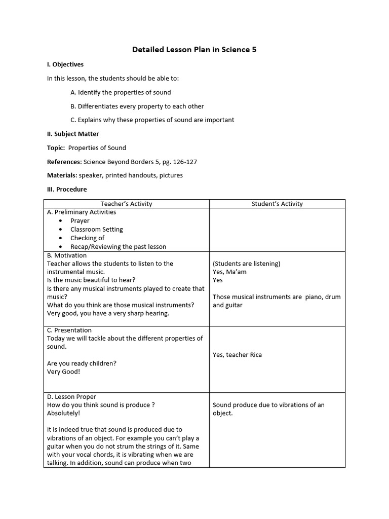 Properties of Sound Lesson Plan | PDF | Sound | Pitch (Music)