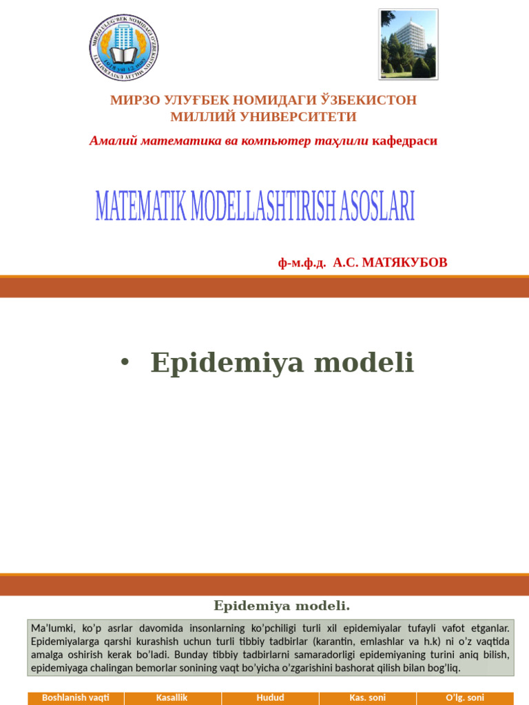 15-Mavzu - Epidemiya Modeli | PDF
