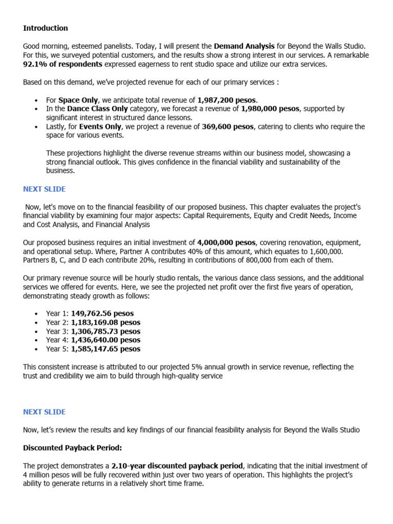 Feasibility Study Script | PDF | Net Present Value | Return On Investment