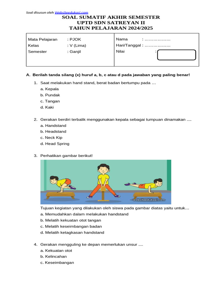 Soal SAS PJOK Kelas 5 | PDF