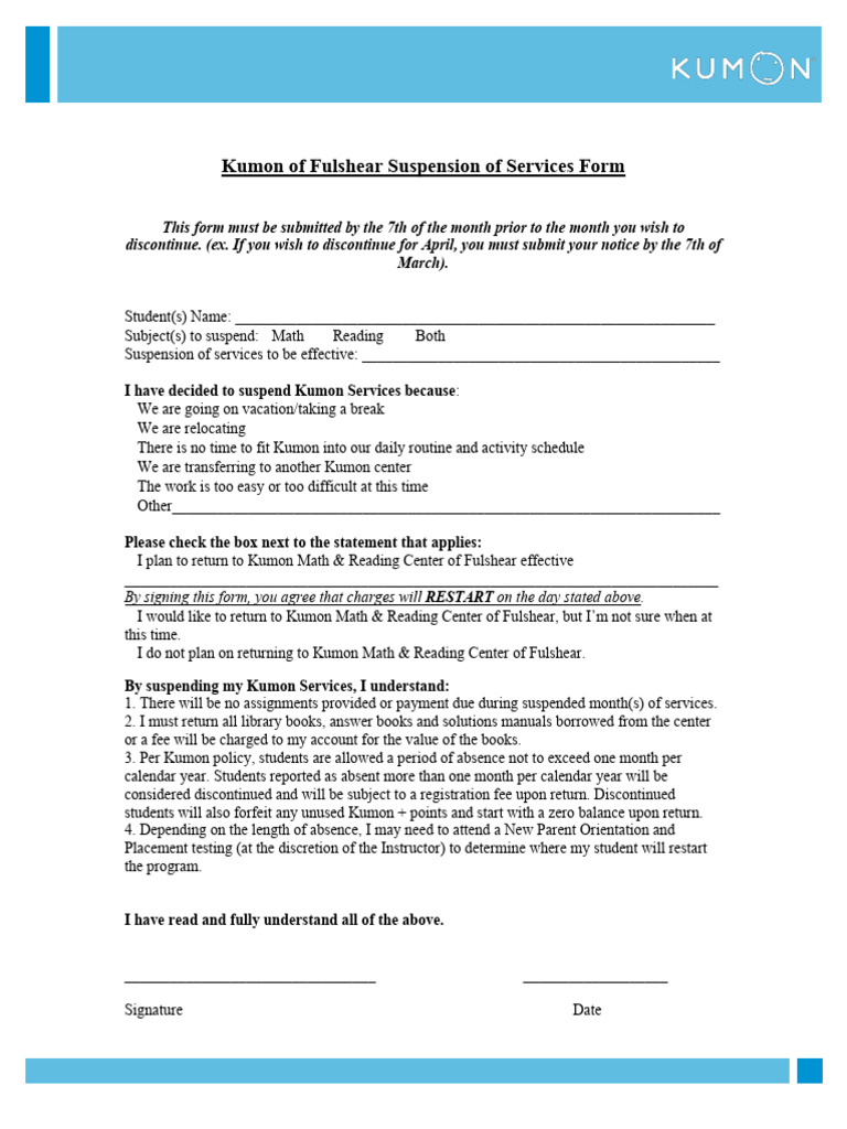 KumonFulshear Suspension Form | PDF