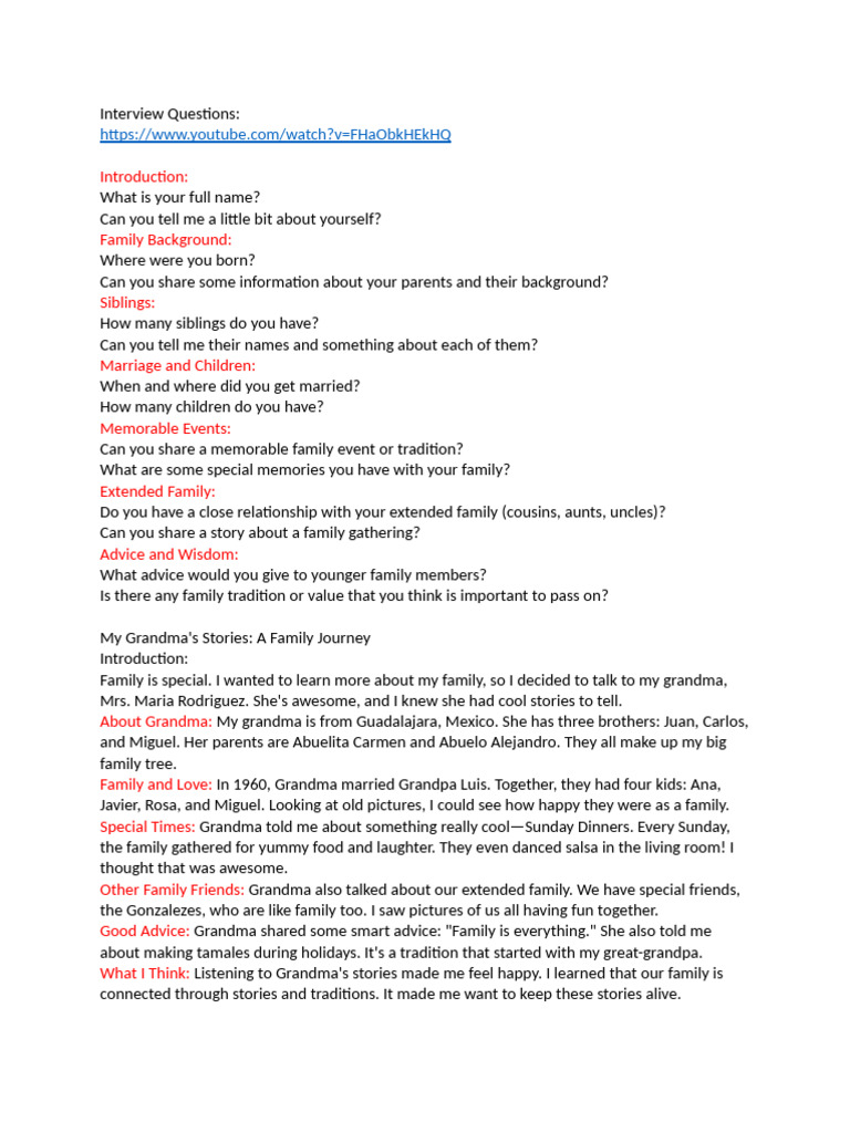 Interview Questions Family | PDF