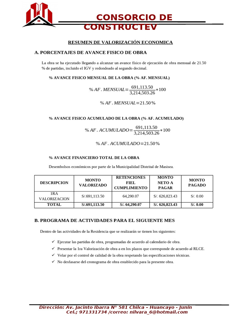 RESUMEN DE VALORIZACION ECONOMICA | PDF