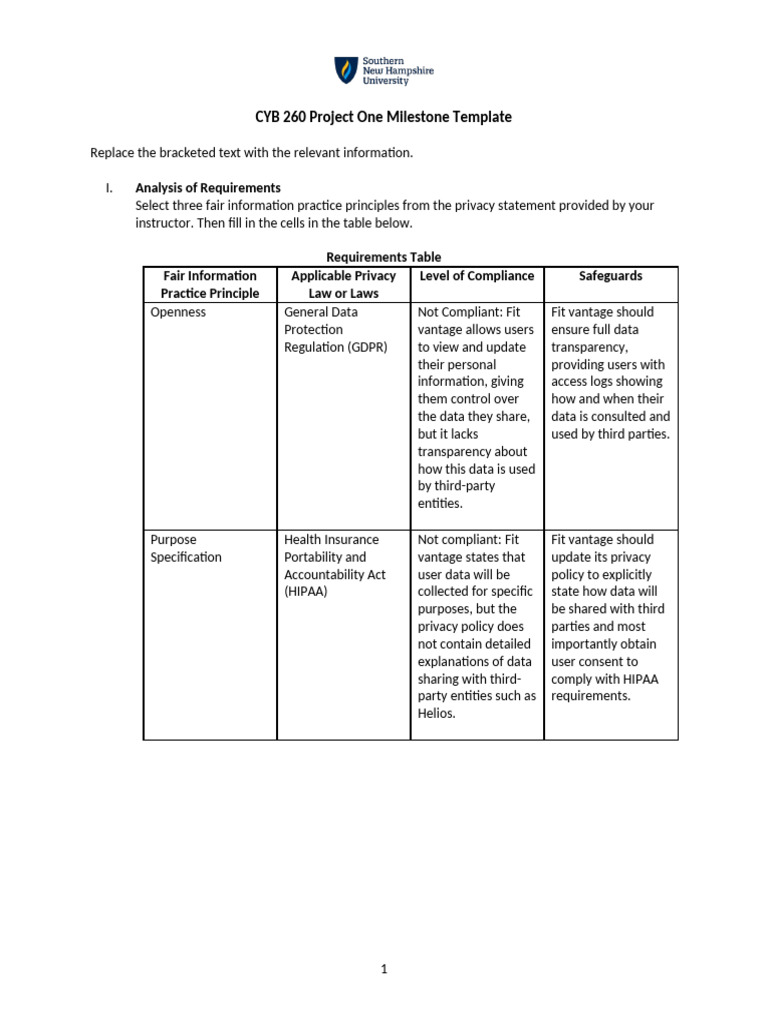 CYB 260 Project One Milestone Overview | PDF | Privacy | Regulatory ...
