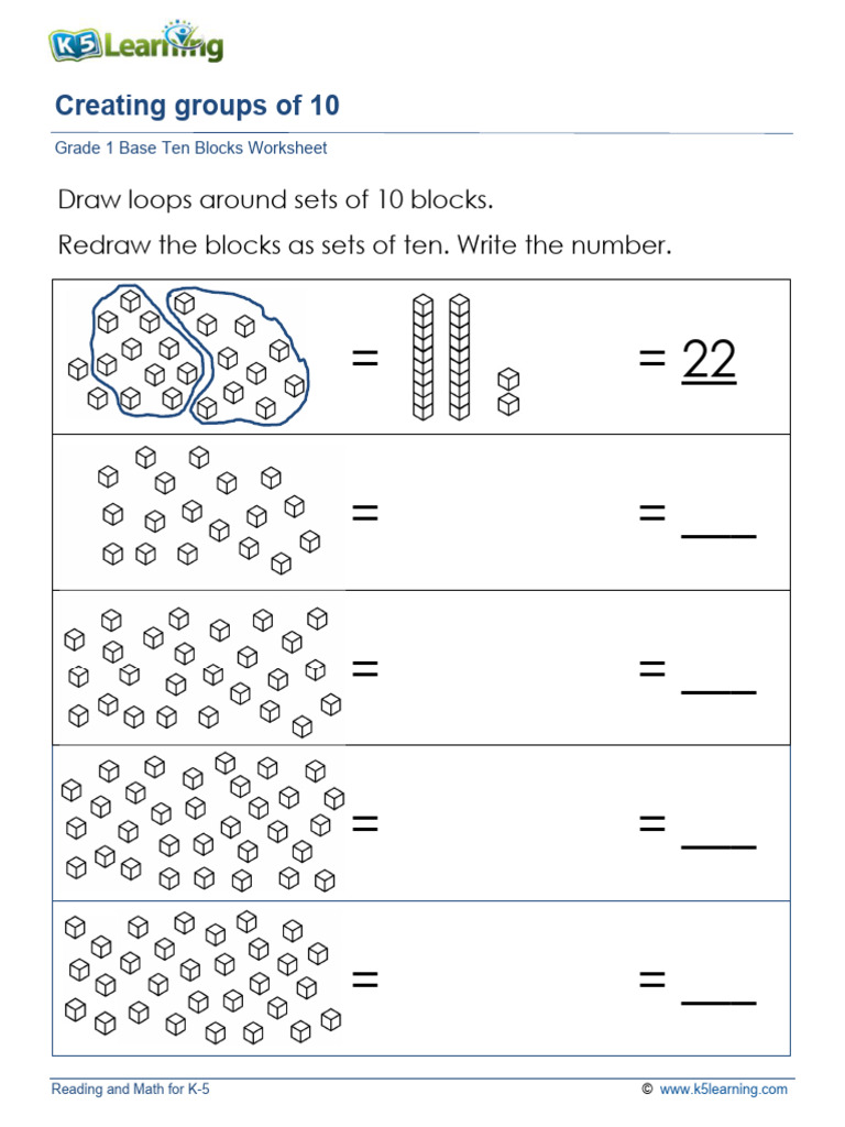 Grade 1 Base Ten Blocks Worksheet | PDF