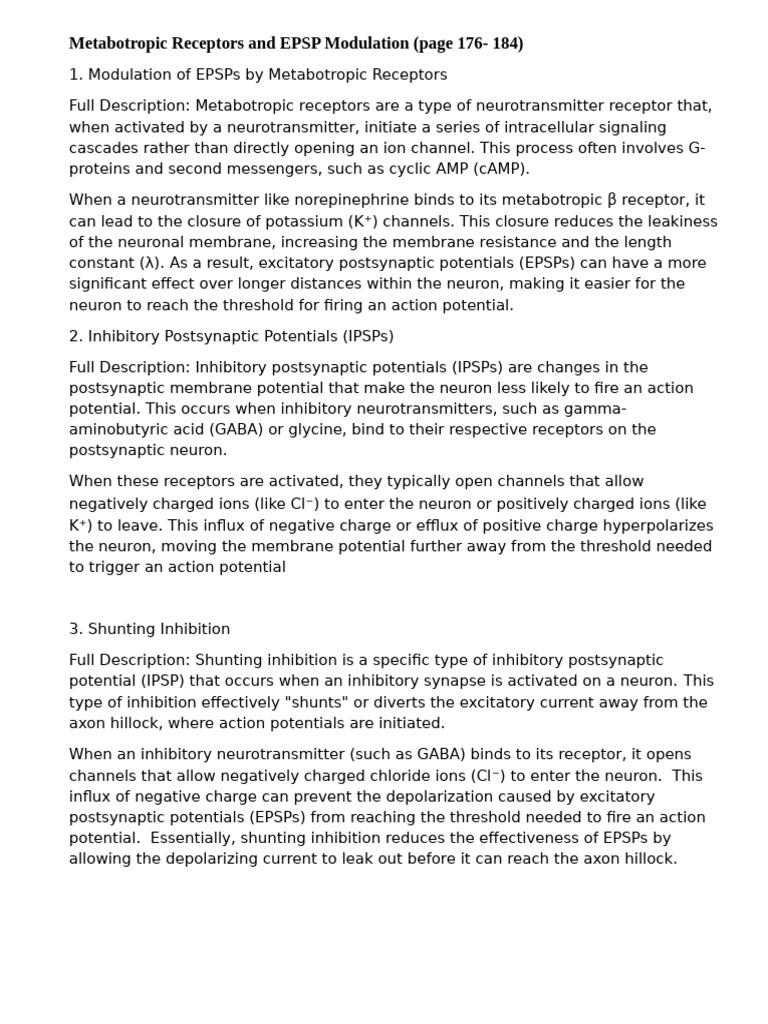 Neurotransmitter Systems study guide | PDF | Inhibitory Postsynaptic ...